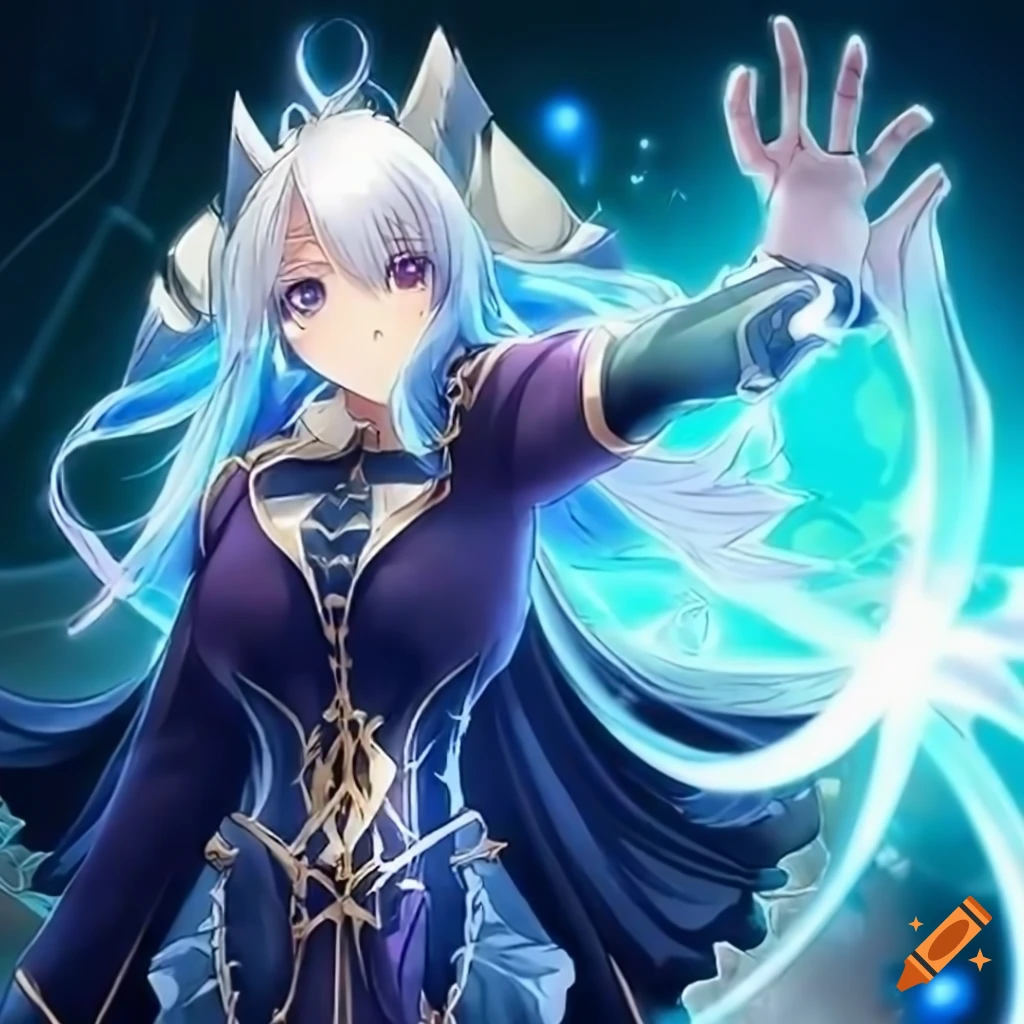 Anime spirit summoner calling upon divine help with magic on Craiyon