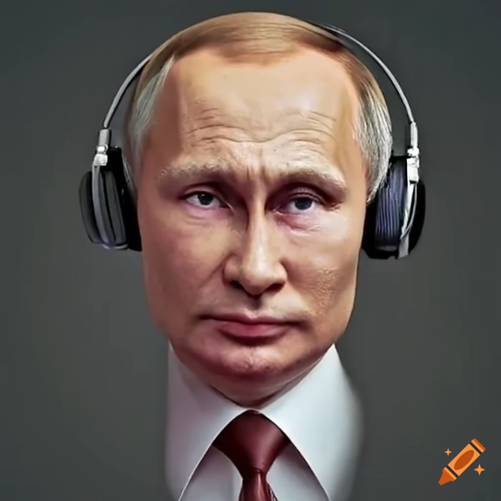 Vladimir putin with headphones looking focused on Craiyon