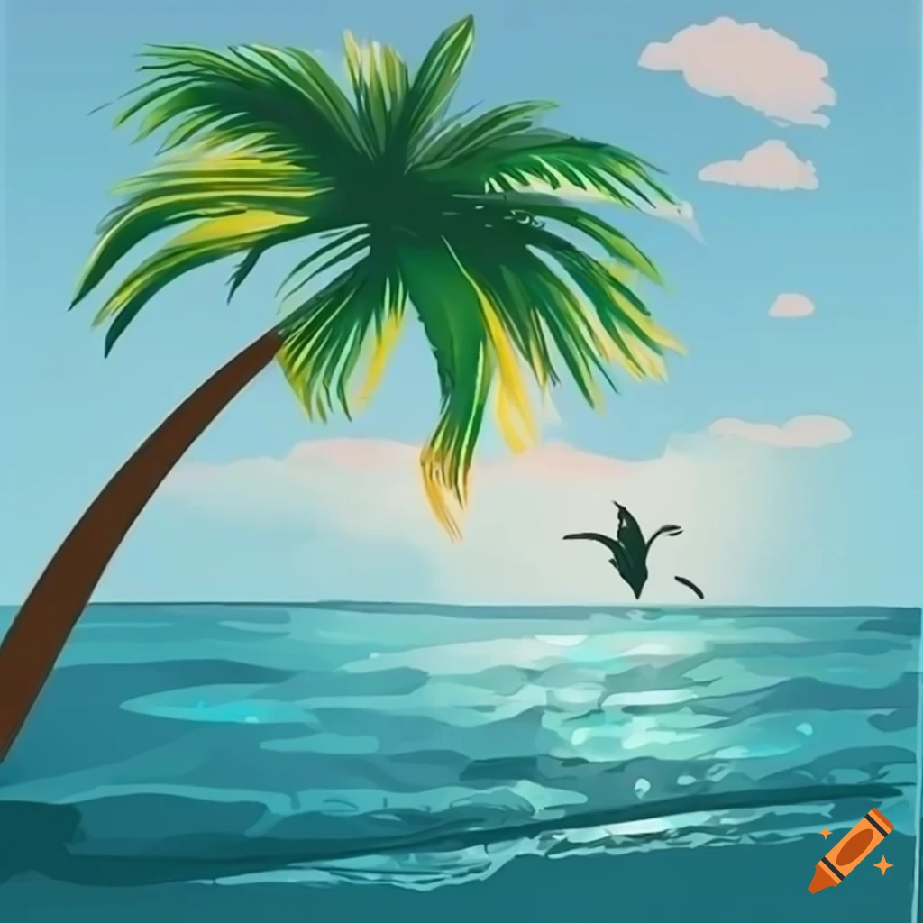 Palm tree and sea turtle drawing on Craiyon