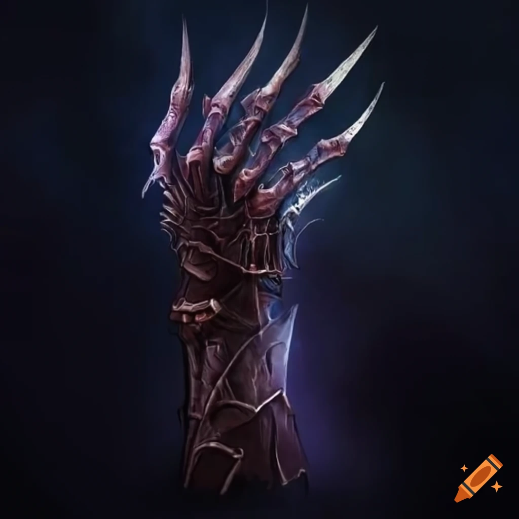 Dark magic gauntlet with long sharp claws in a fantasy setting on Craiyon
