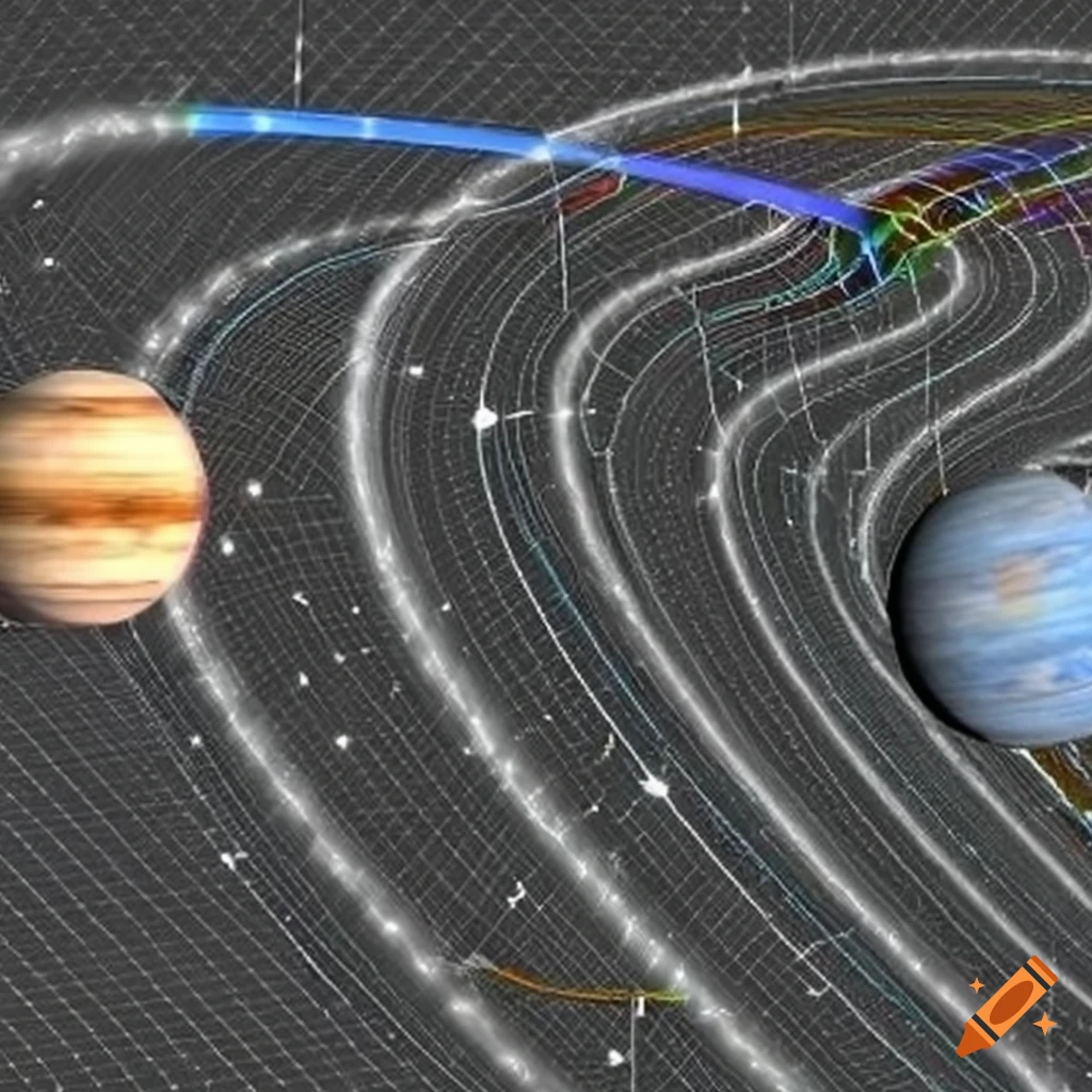 Solar system within graph of space-time curvature in physics on Craiyon