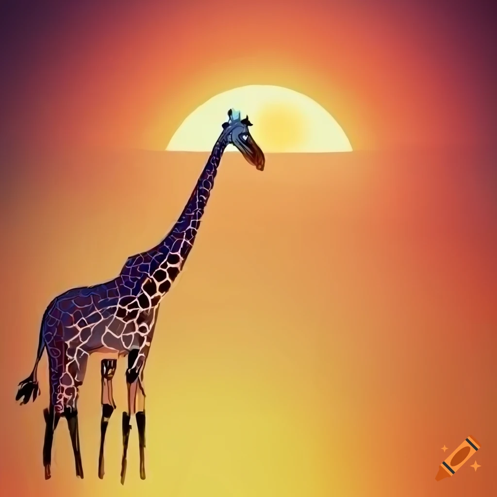 Illustration of Grace the Giraffe in the African savannah at sunset on ...