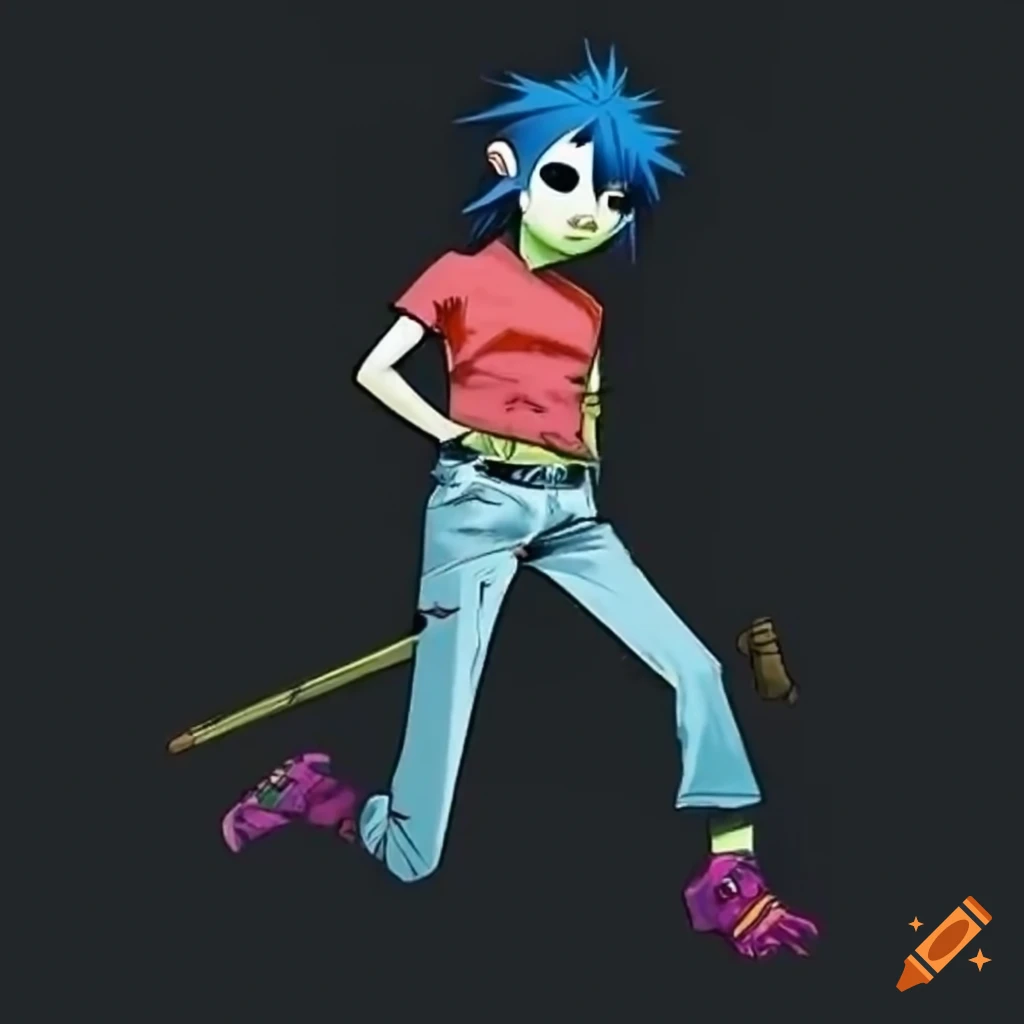 2D from Gorillaz in characteristic pose and style on Craiyon