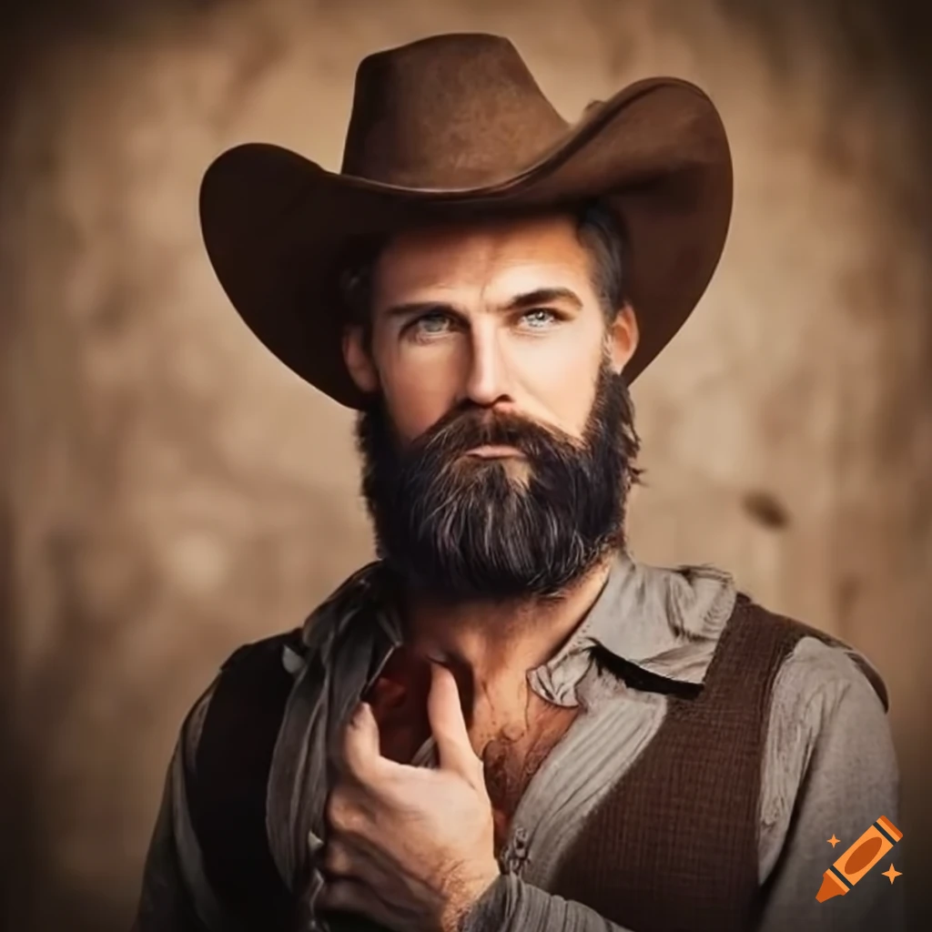 Handsome cowboy with mutton chop beard in rustic attire on Craiyon