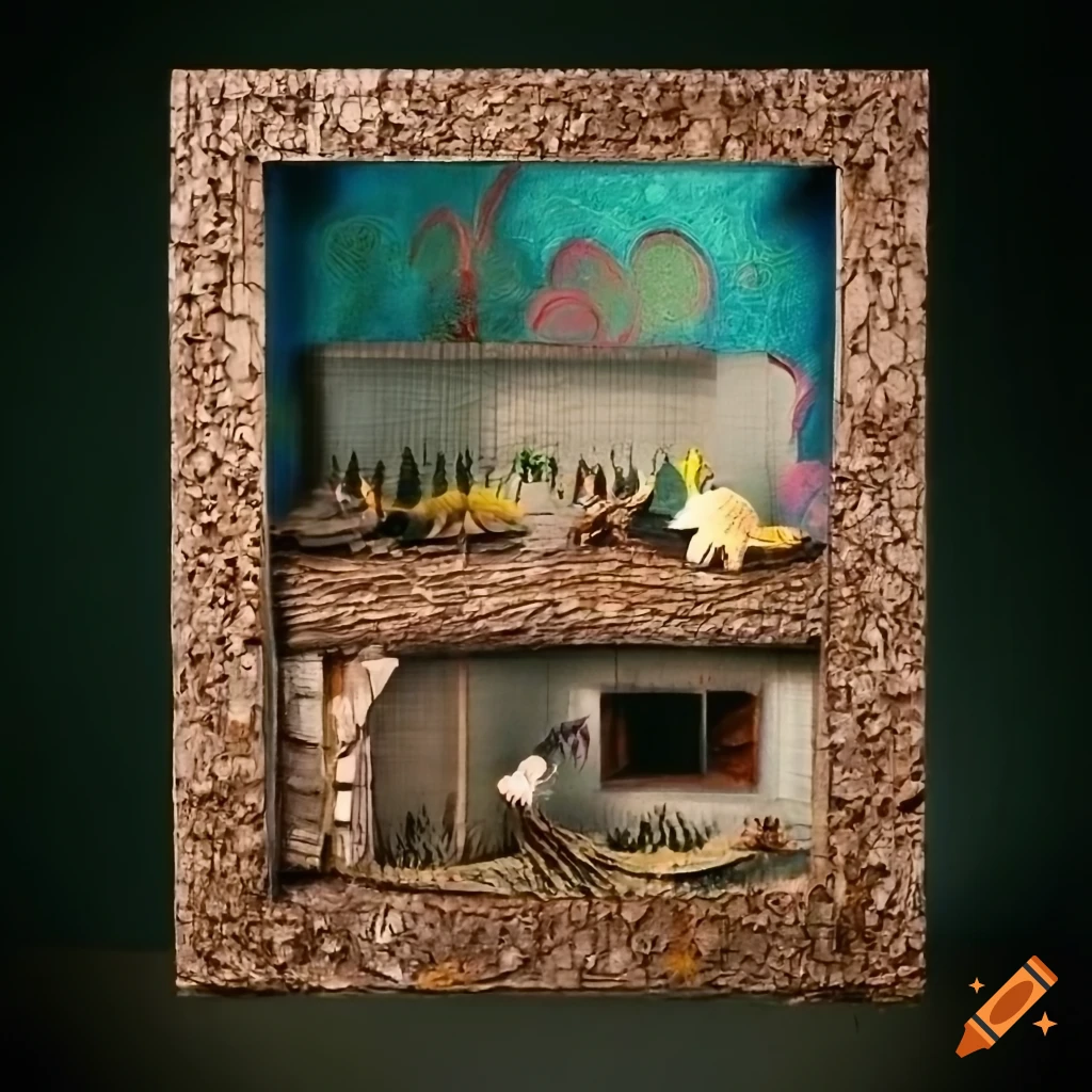 Joseph Cornell inspired diorama with nature and wildlife elements on Craiyon
