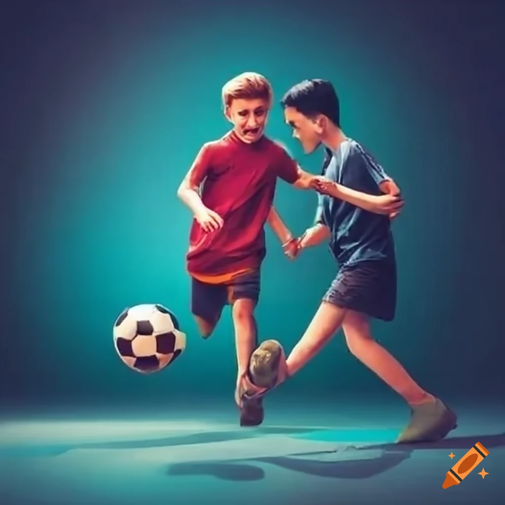 Guy playing football with friend in playground on Craiyon