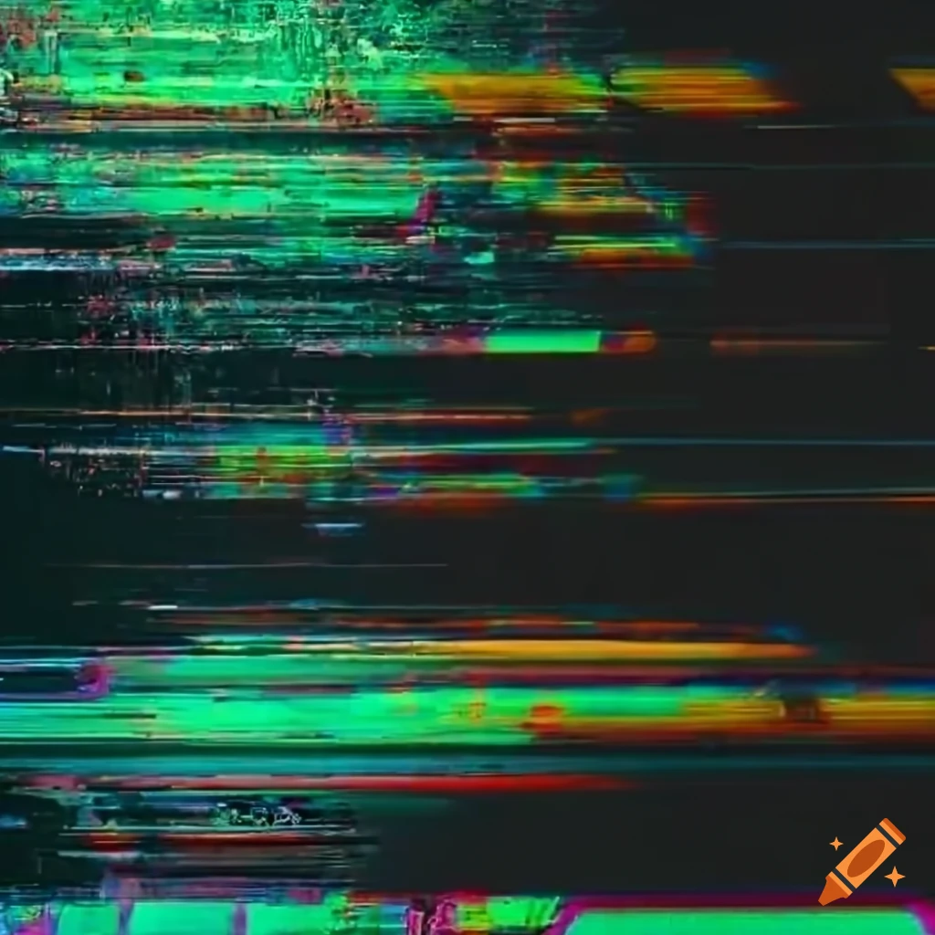 Glitching cracked screen with black fluids and computer code on black background on Craiyon