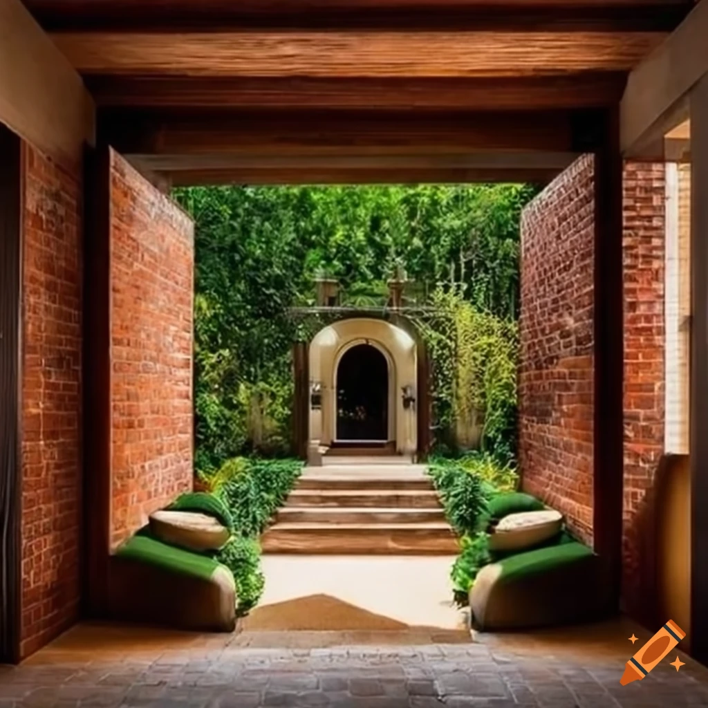 Luxurious Brazilian mansion with exposed brick walls and greenery on ...