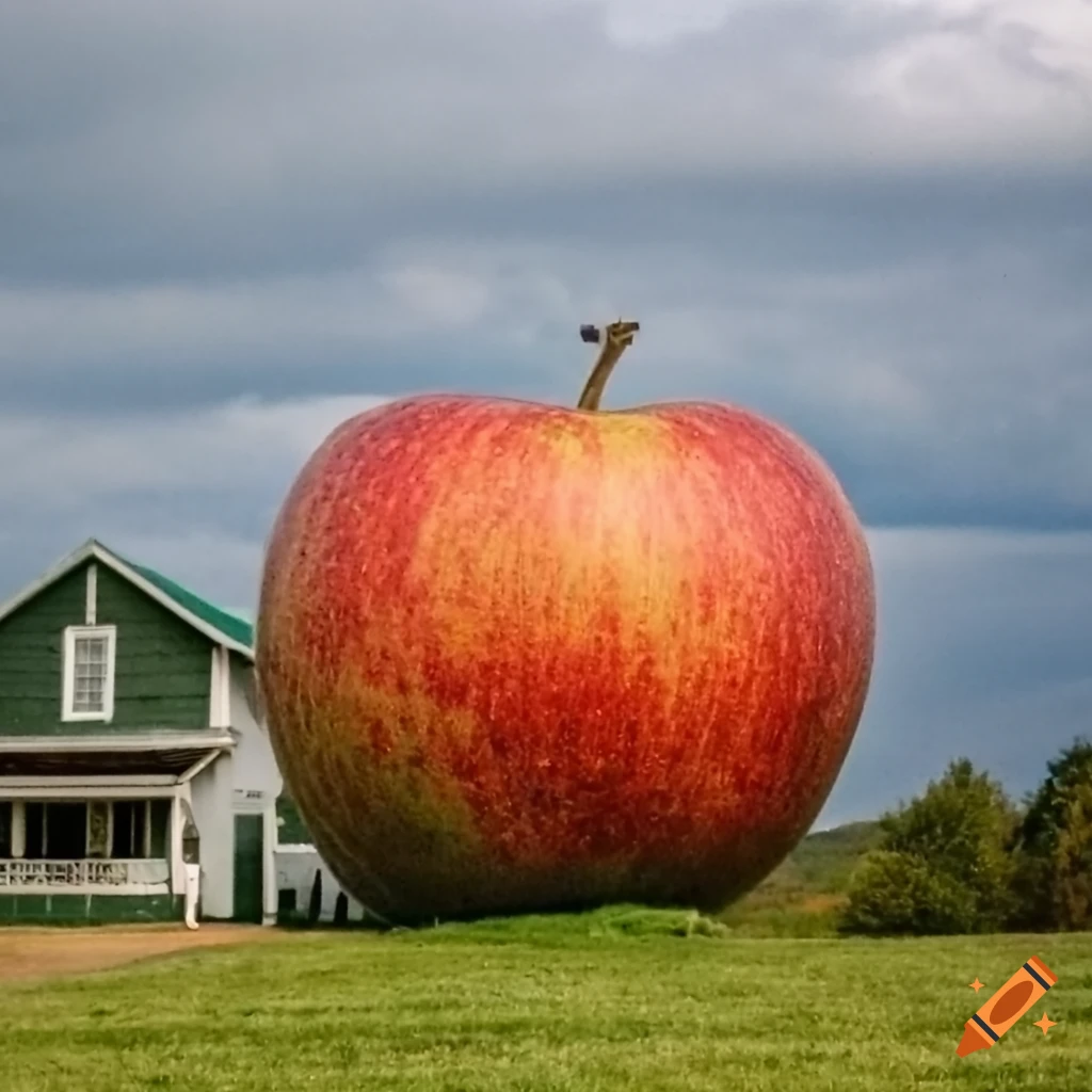 Huge apple next to a farm house in analog photography style on Craiyon