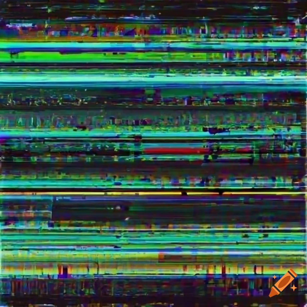 Glitch computer screen with jackson pollock art and vhs glitch overlay ...
