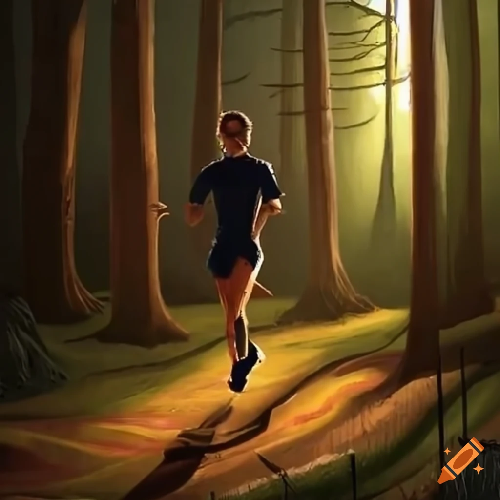 Runner among pine trees on Craiyon
