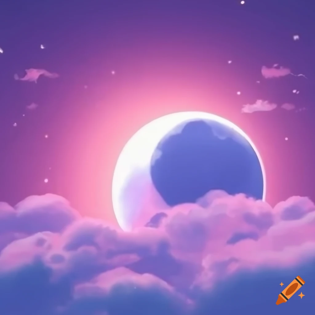 Pastel sky wallpaper in pink, purple, and blue colors with moon on Craiyon