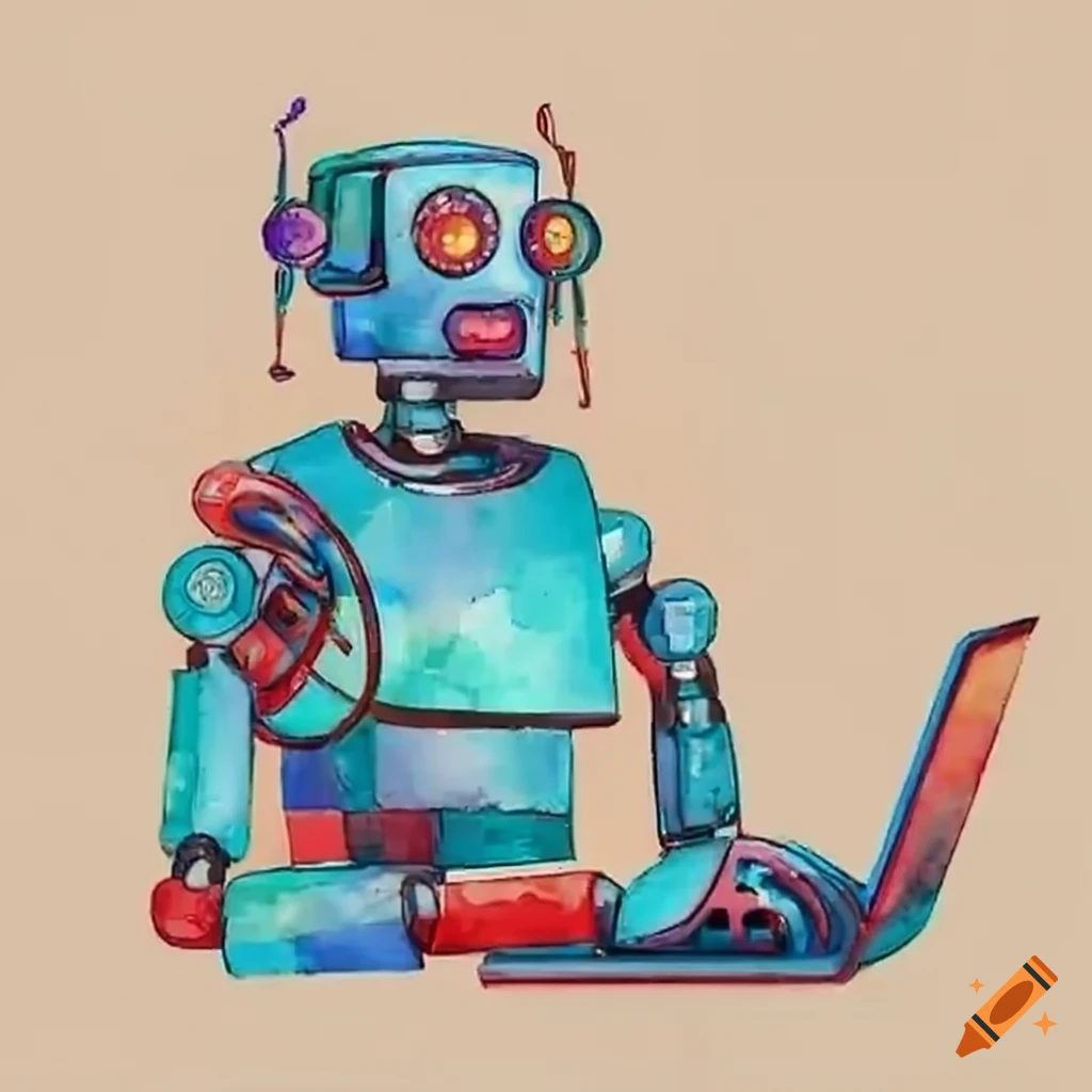 Mechanical robot typing quickly on Craiyon