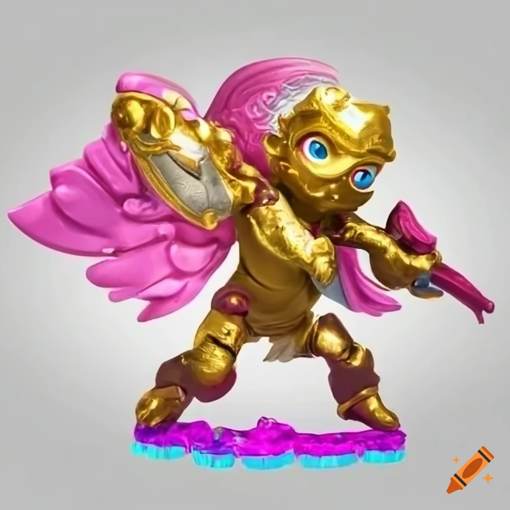 Armoured gold-skinned cupid in Skylanders style with pink, gold, and ...