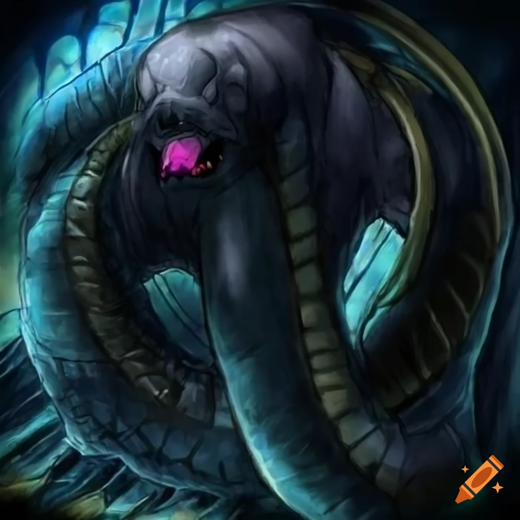 Giant behemoth black-jet snake monster in yu-gi-oh art on Craiyon