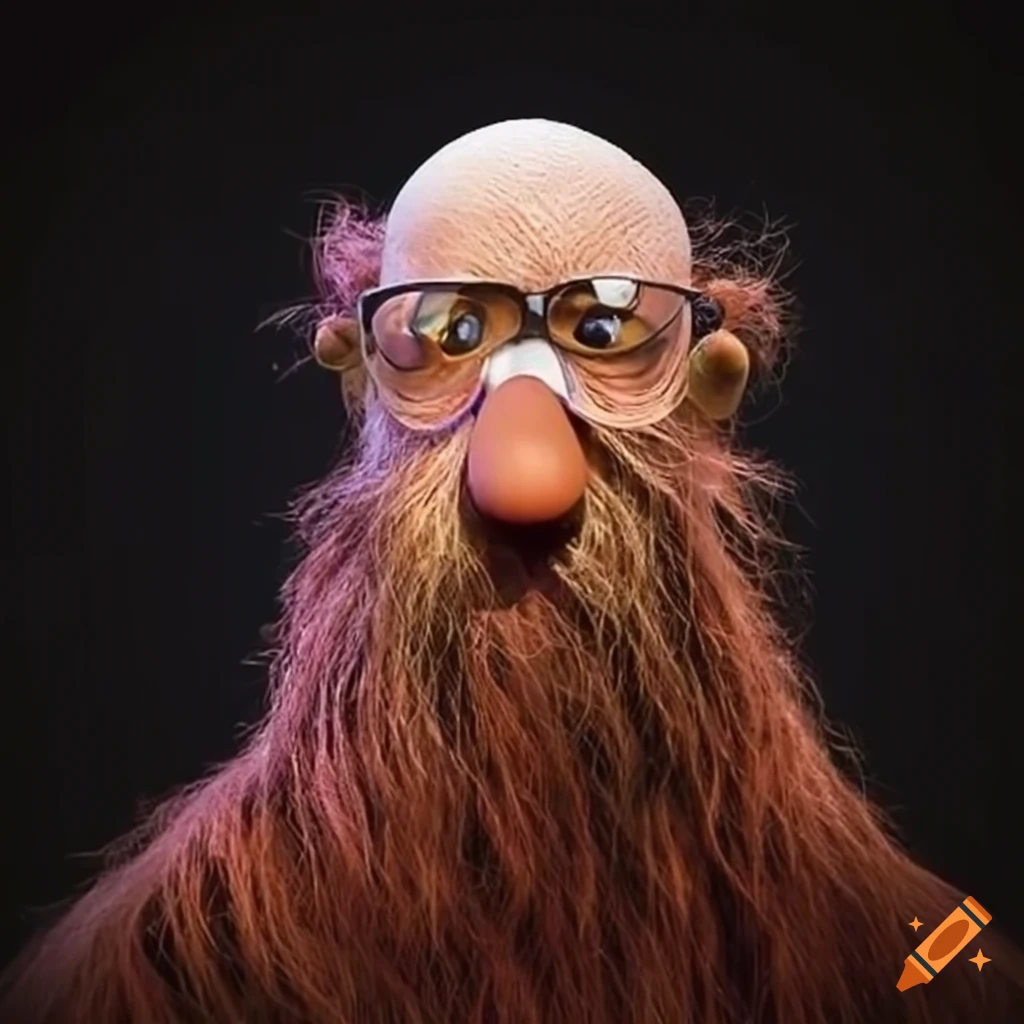 Muppet with bald head, beard, and glasses on Craiyon
