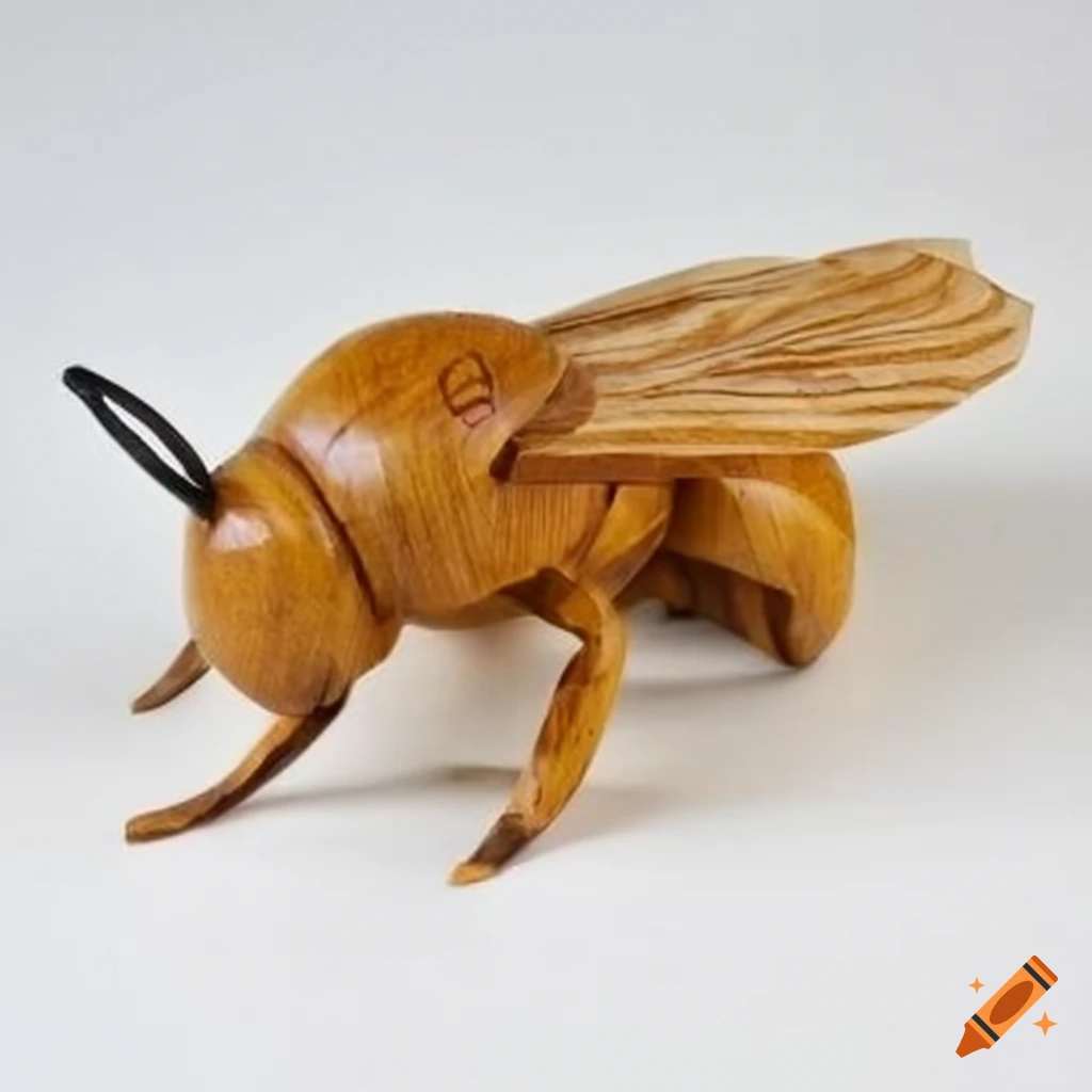 Wooden bee sculpture carved in light wood on Craiyon