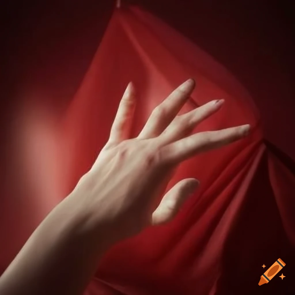 Hand emerging from void in red and white tent on Craiyon
