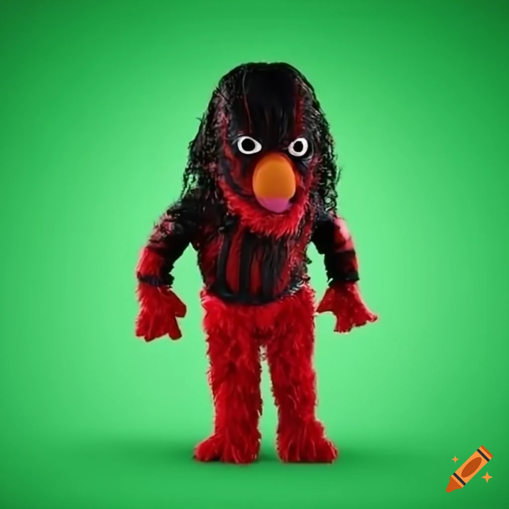 Elmo in red and black WWE Kane outfit with mask, green screen ...