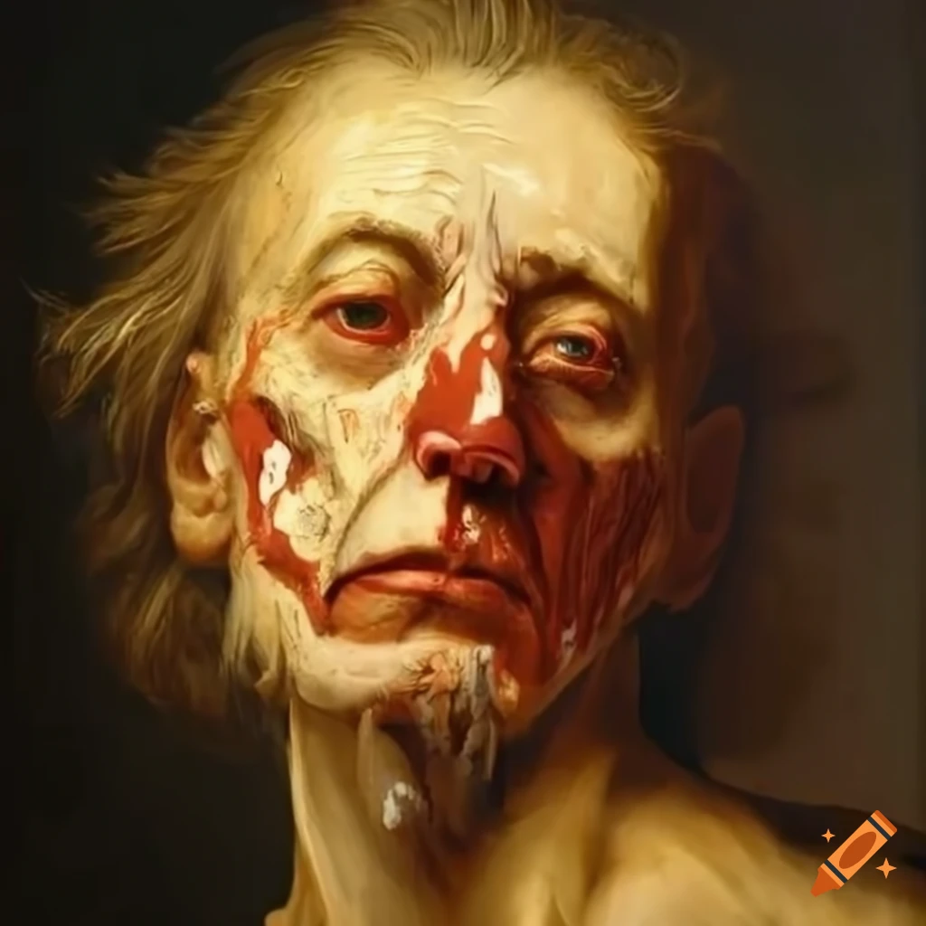 Portrait of a man with melting face in an oil painting on Craiyon