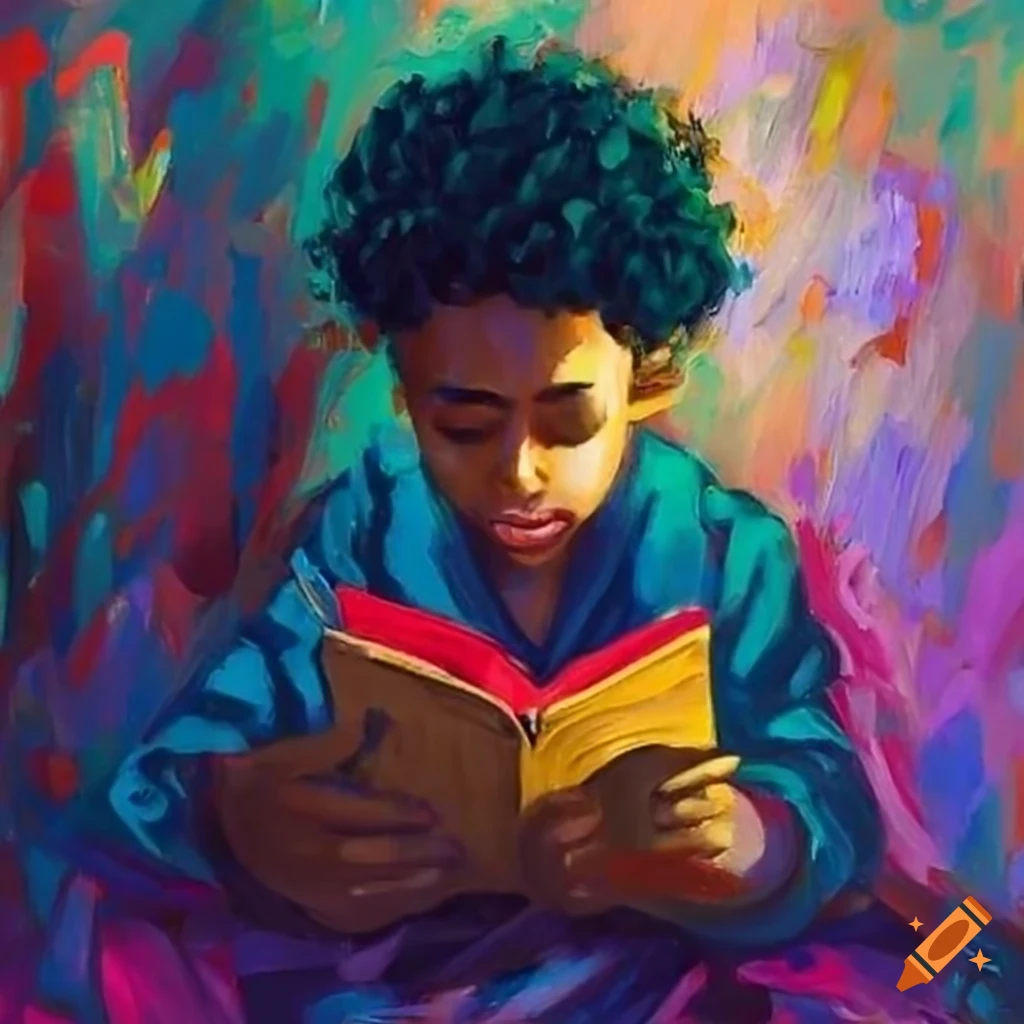Black boy reading in impressionist style on Craiyon