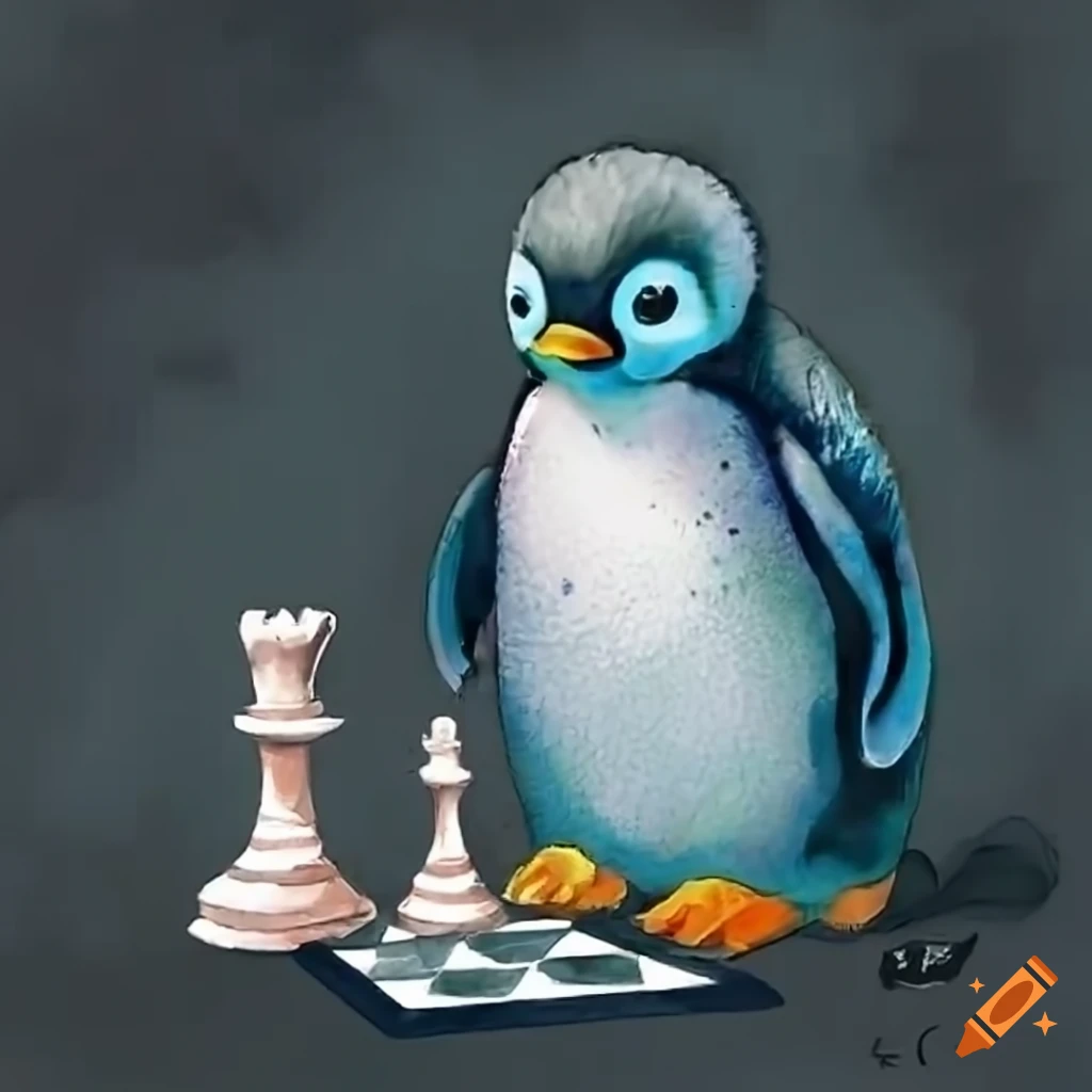 Cute penguin playing chess on Craiyon