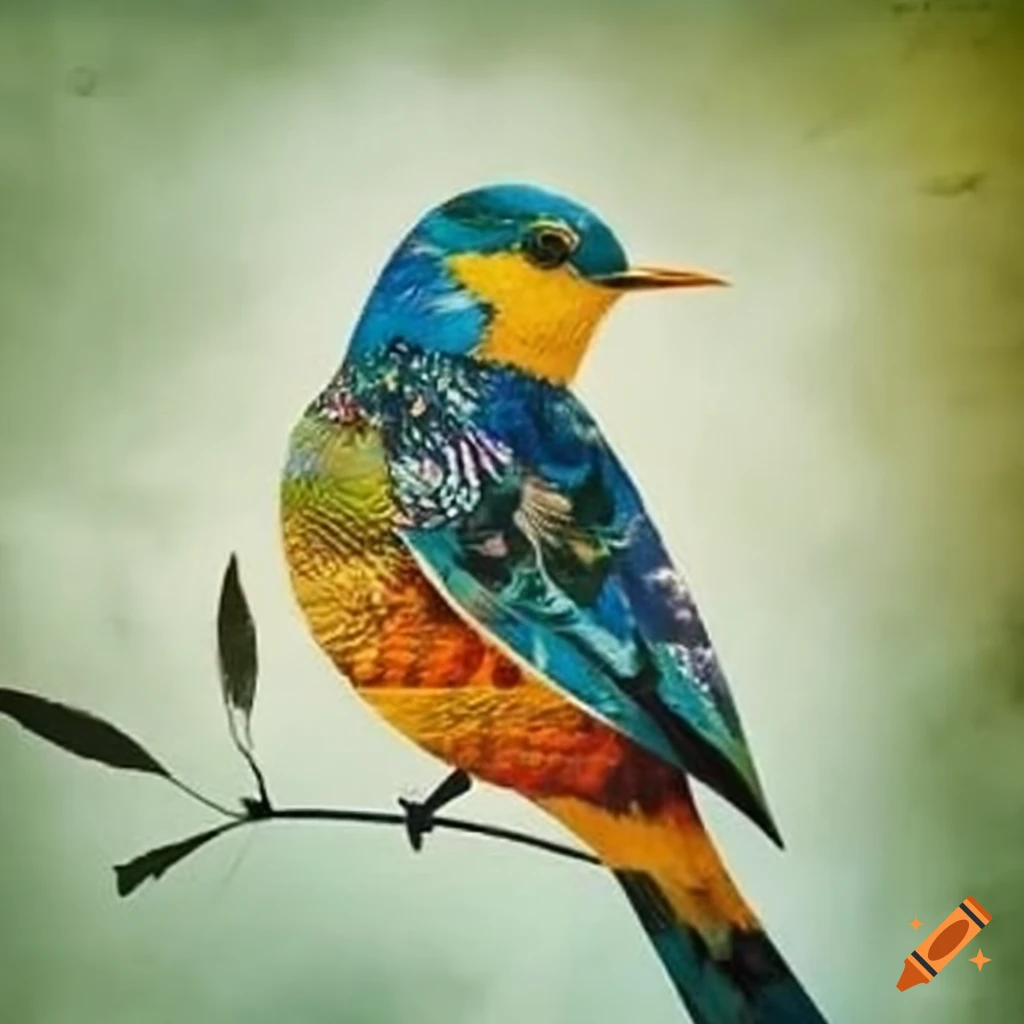 Collage artwork featuring a bird in a surreal composition on Craiyon
