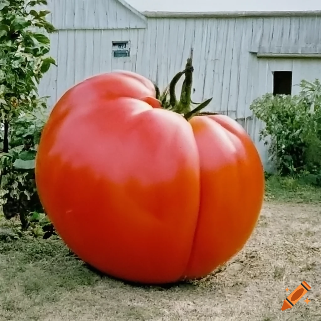 Huge tomato near a farm house captured in analog photography on Craiyon