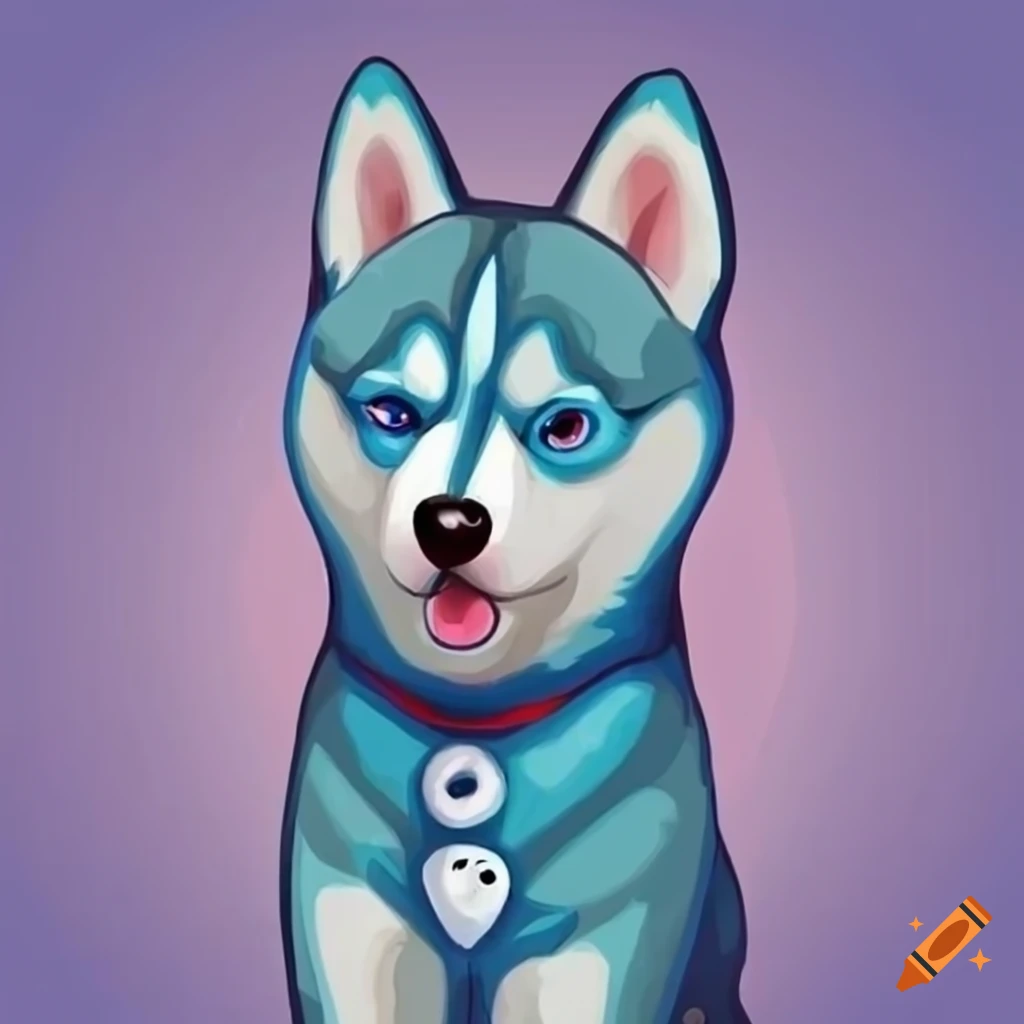 Cute blue cartoon husky puppy on Craiyon
