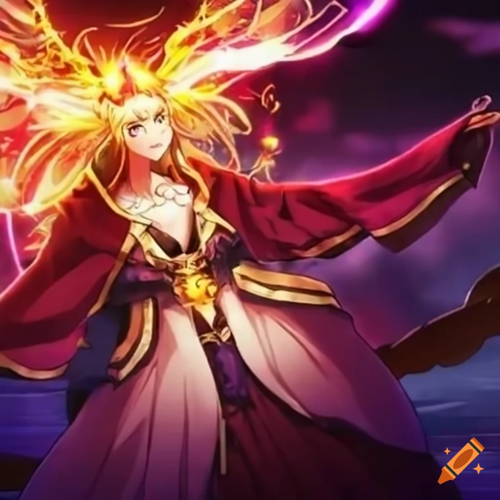 Anime spirit summoner calling upon divine help with magic on Craiyon