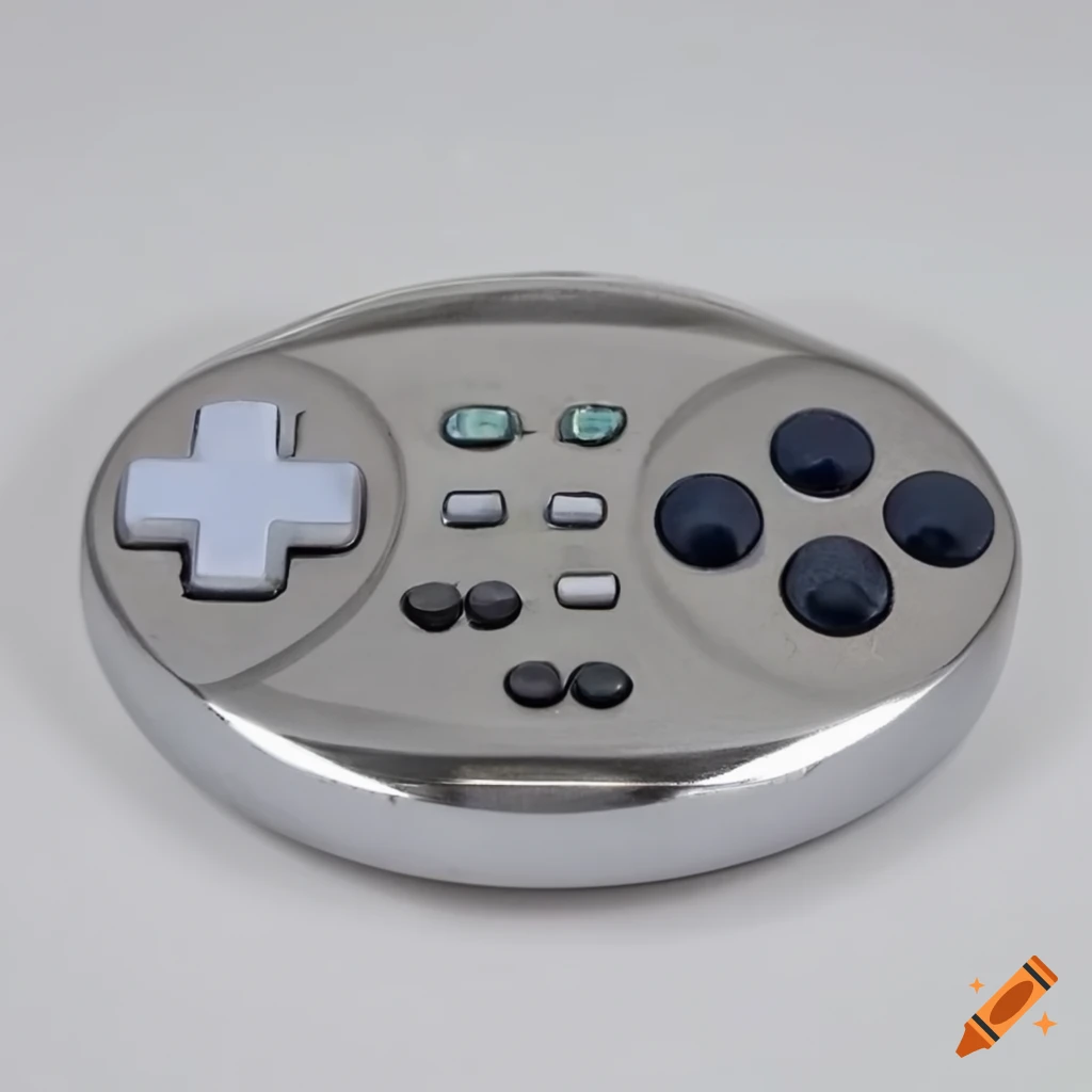 Shiny silver round game controller from the 90s on Craiyon
