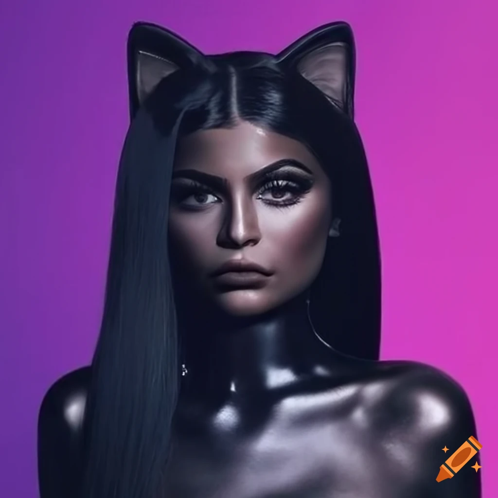 Black latex cat head over a face on Craiyon