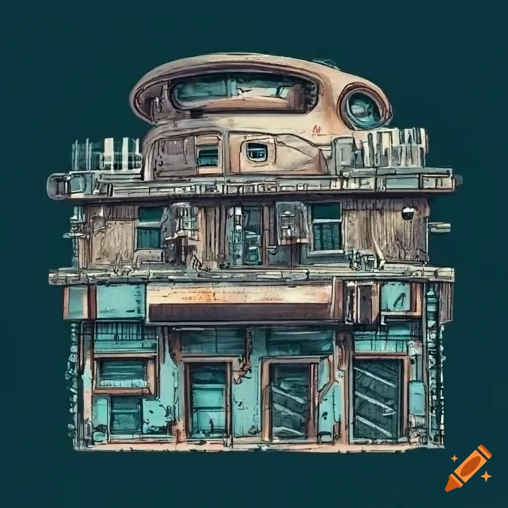 High-tech futuristic space repair station outside a spaceship on Craiyon