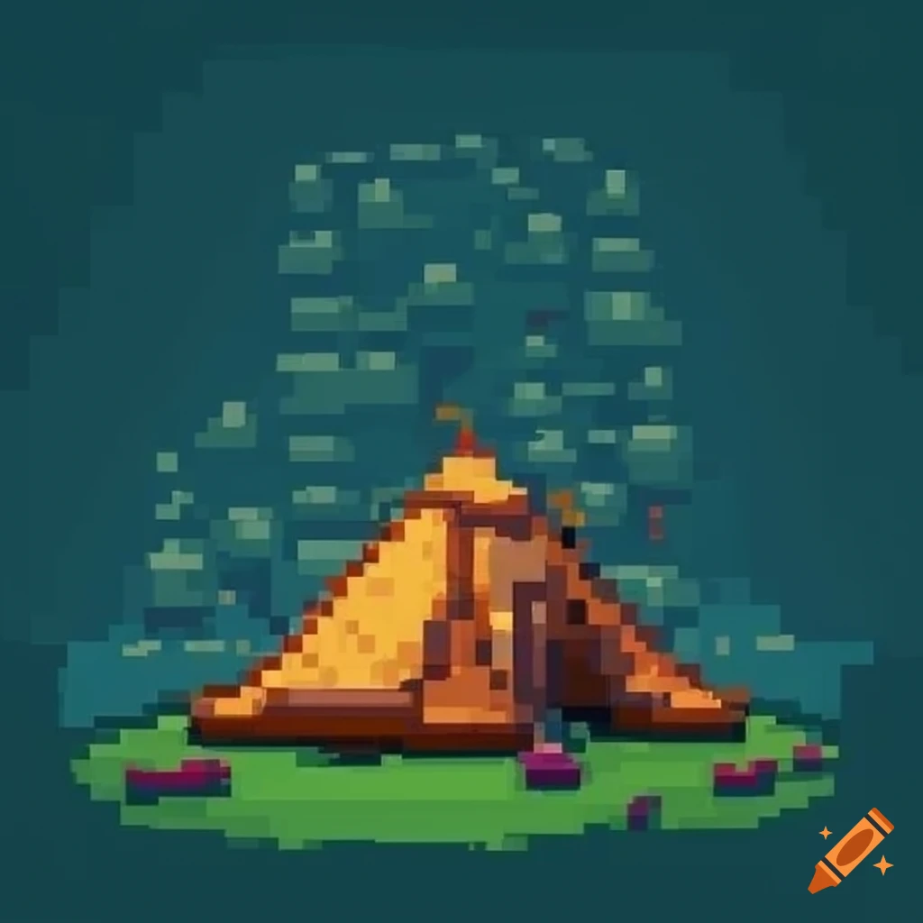Detailed pixel art of a tent, 32x32 resolution on Craiyon