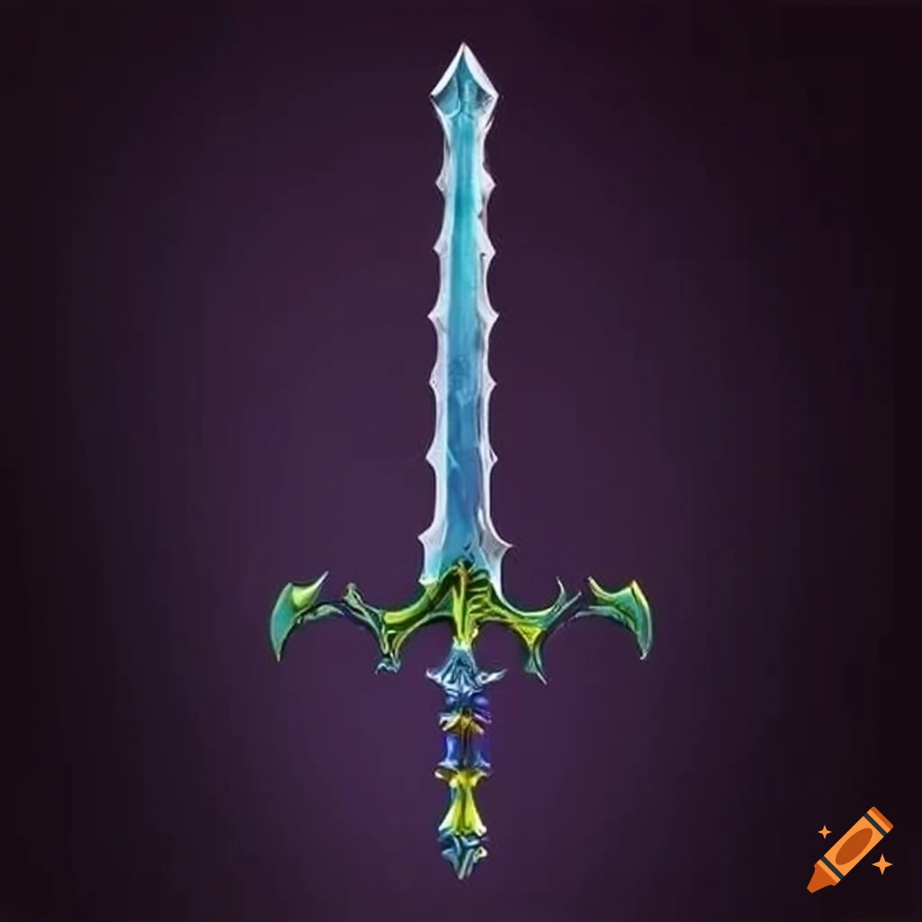 Intricate curved master sword with a magical design on Craiyon