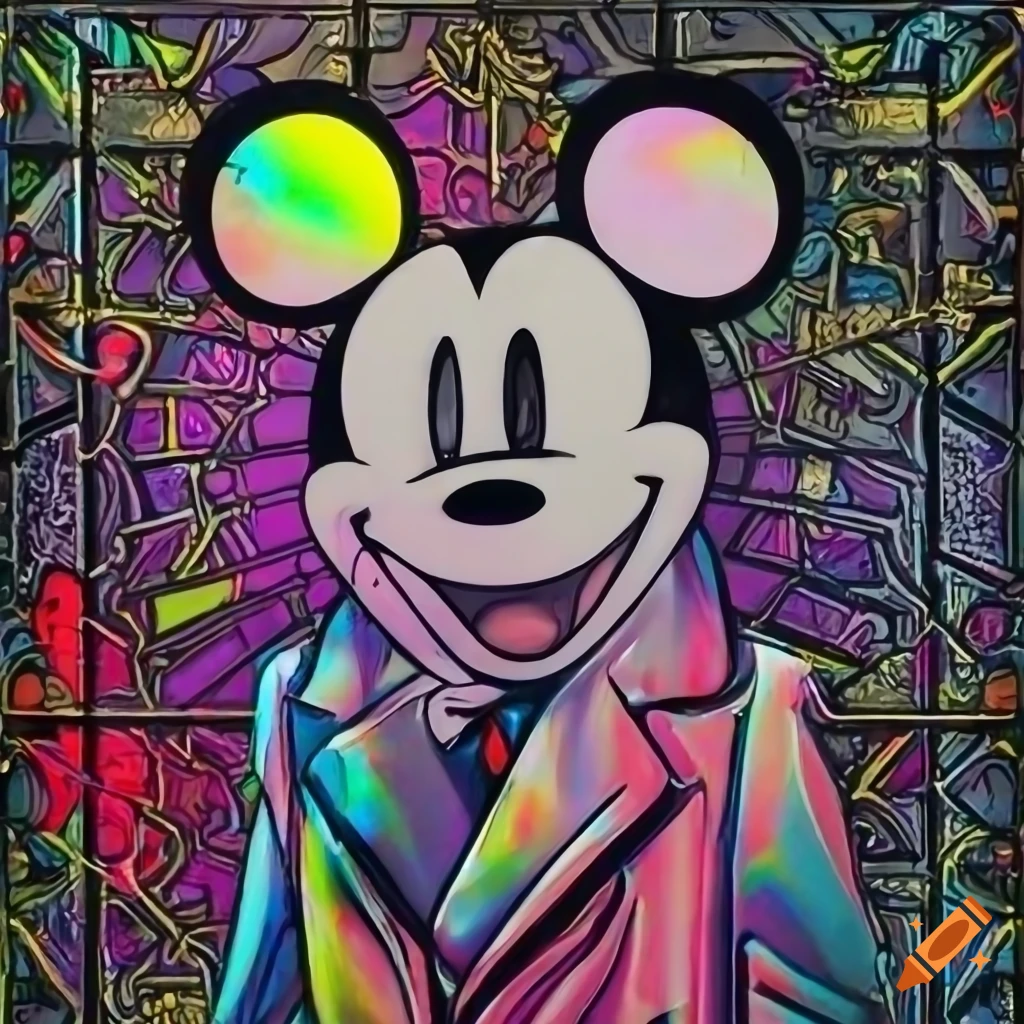 Punk Mickey with tie graffiti street art in stained glass style on Craiyon