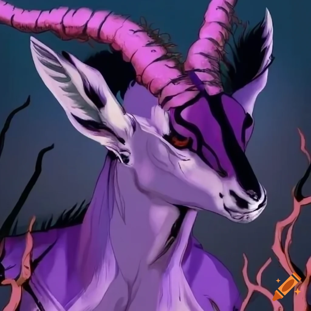 Purple and black antelope emerging from water in 80s cartoon style on ...