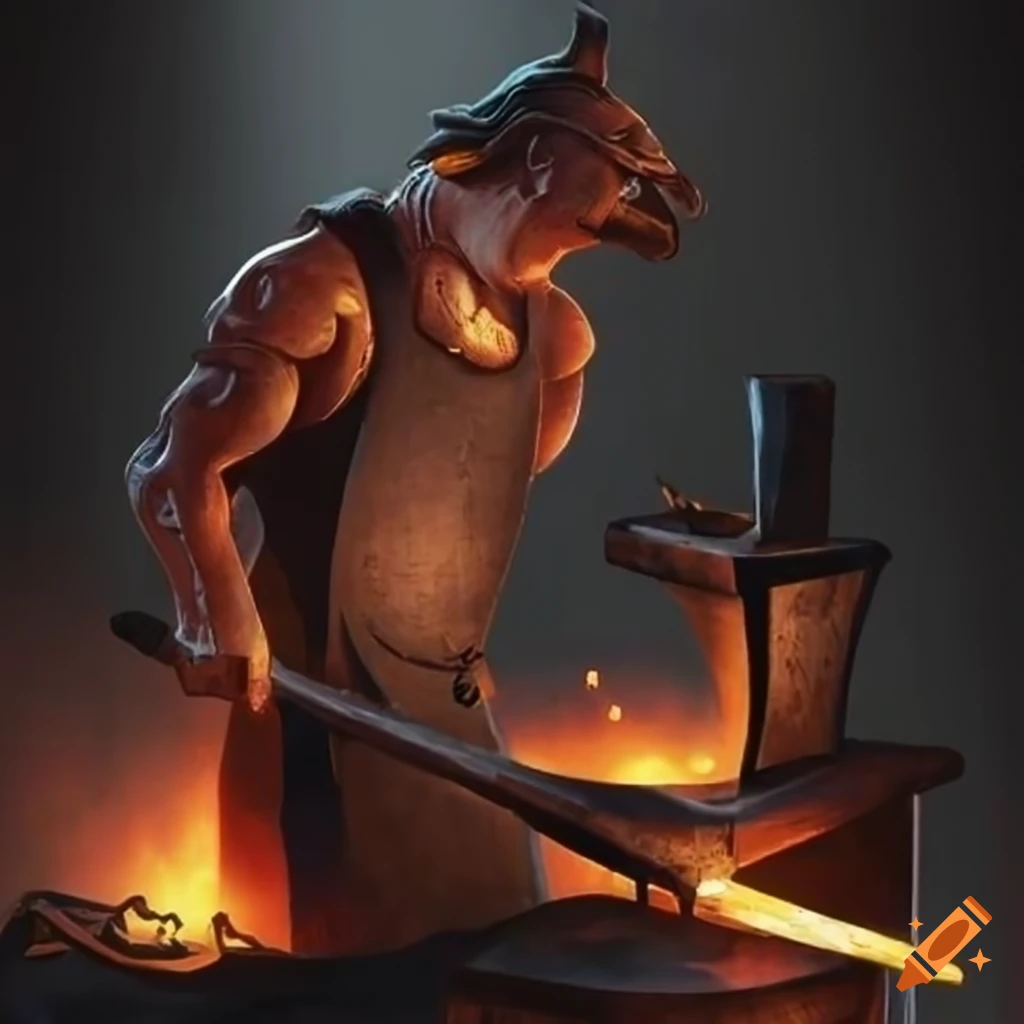 Blacksmith working at a forge on Craiyon