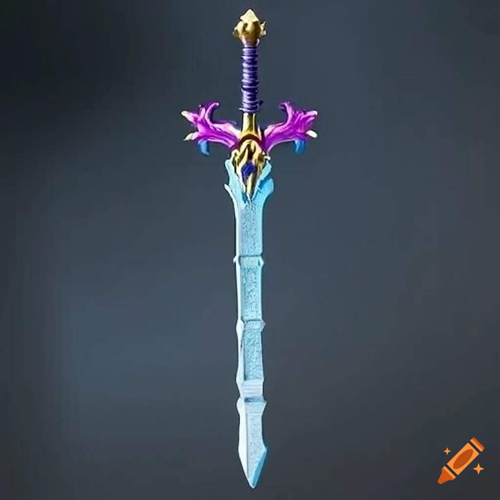 Intricate master sword with a magical curve on Craiyon