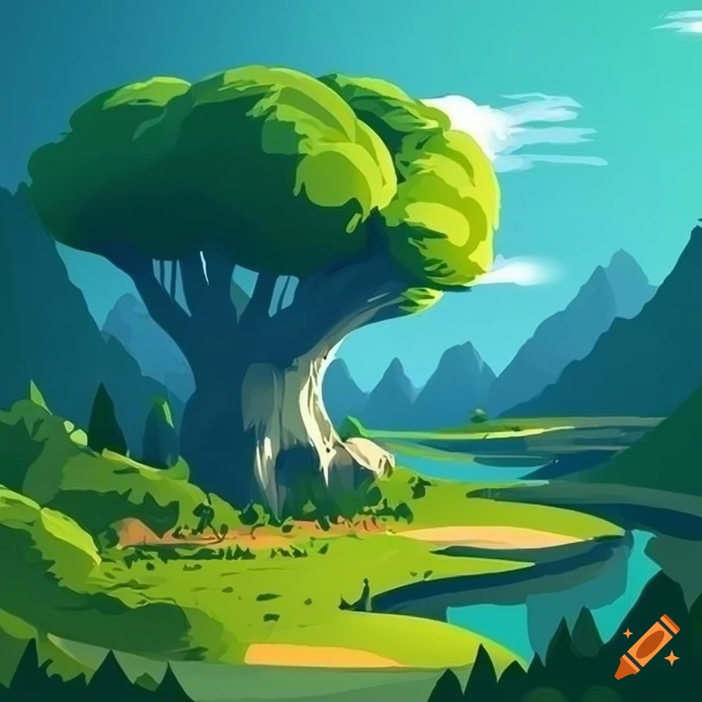 Fantasy beautiful flat nature environment on Craiyon