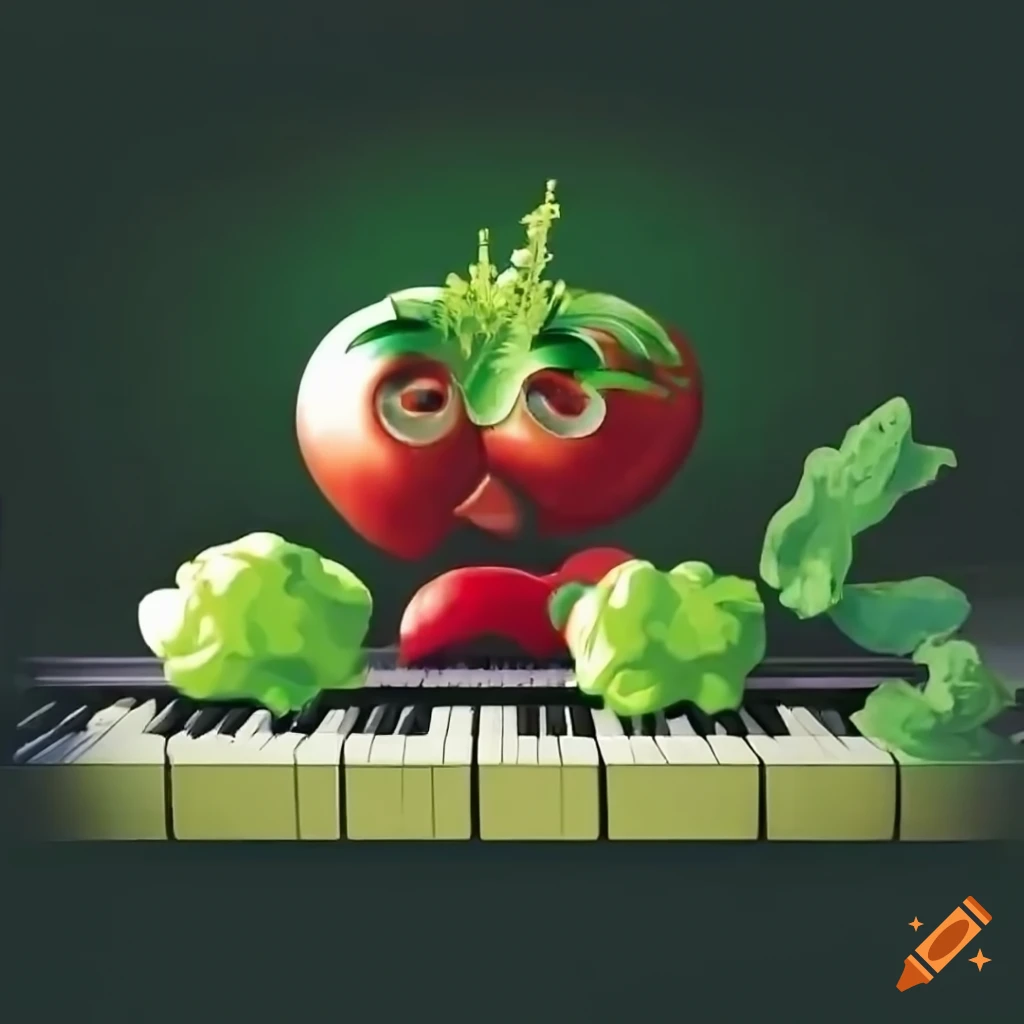 Vegetables playing on a piano on Craiyon