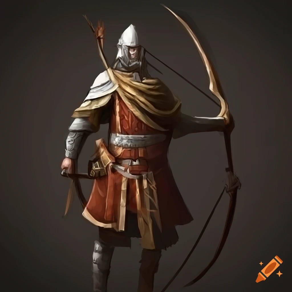 Game concept art of a medieval longbowman on Craiyon