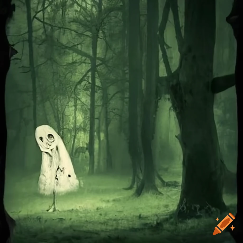 Ghost luring children into a forest of mulberry trees on Craiyon