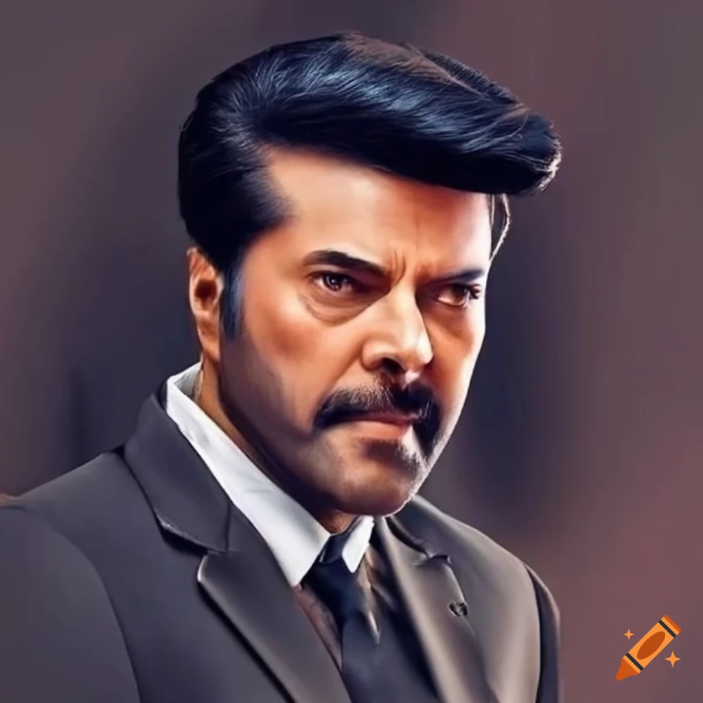 Mammootty in a full suit portrait on Craiyon