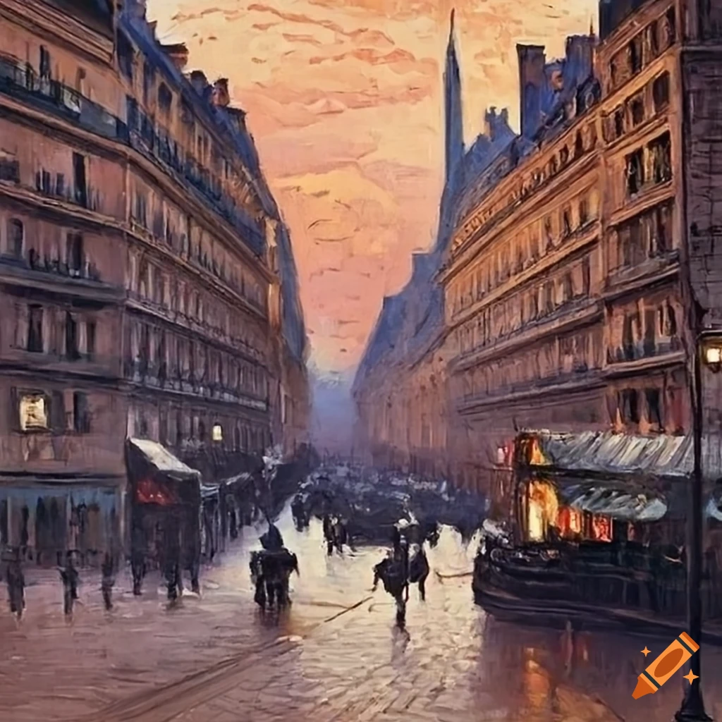 Paris evening in 1899 on a main street on Craiyon