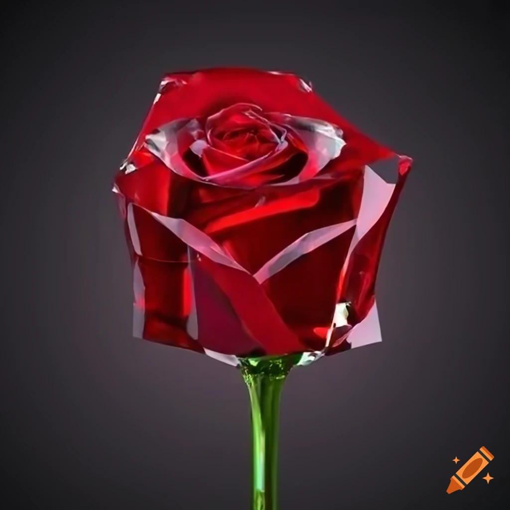 Red crystal rose with transparent petal-like structure in a ...