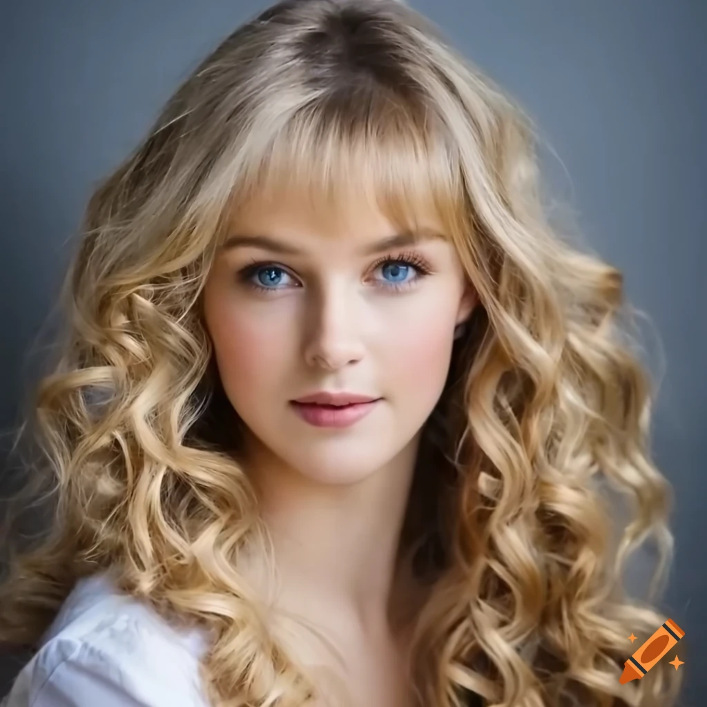 Young female model with long light blonde hair and a white shirt on Craiyon