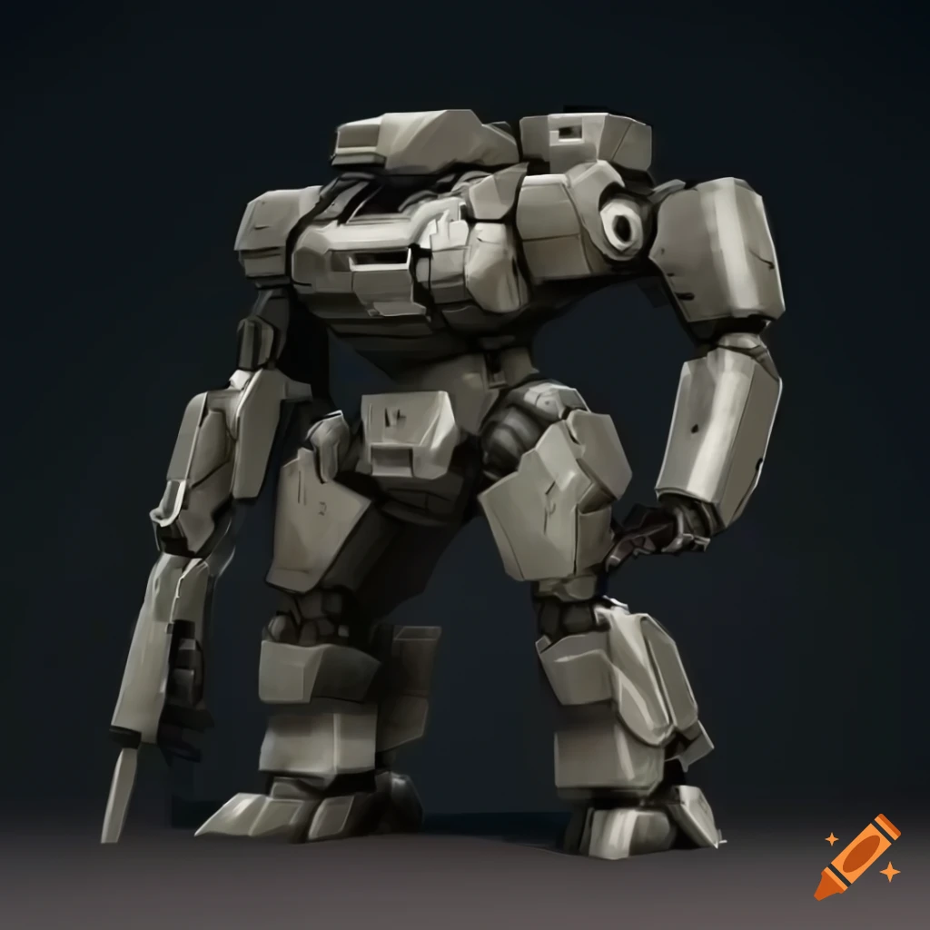 Military mecha with gunmetal color and bulky armor in anime style on ...
