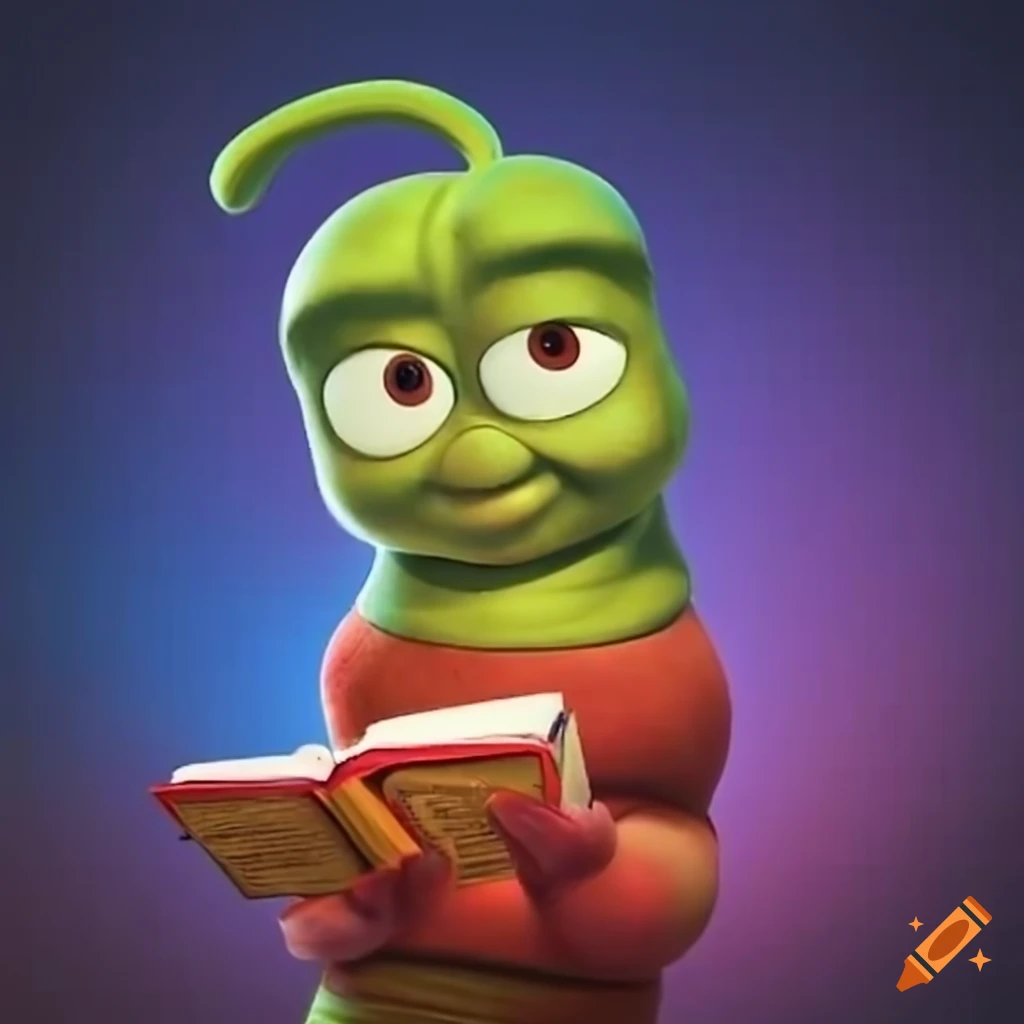 Pixar worm reading a book on Craiyon