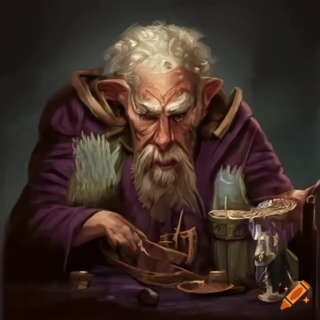 Elderly wizard and malicious merchant characters illustration on Craiyon